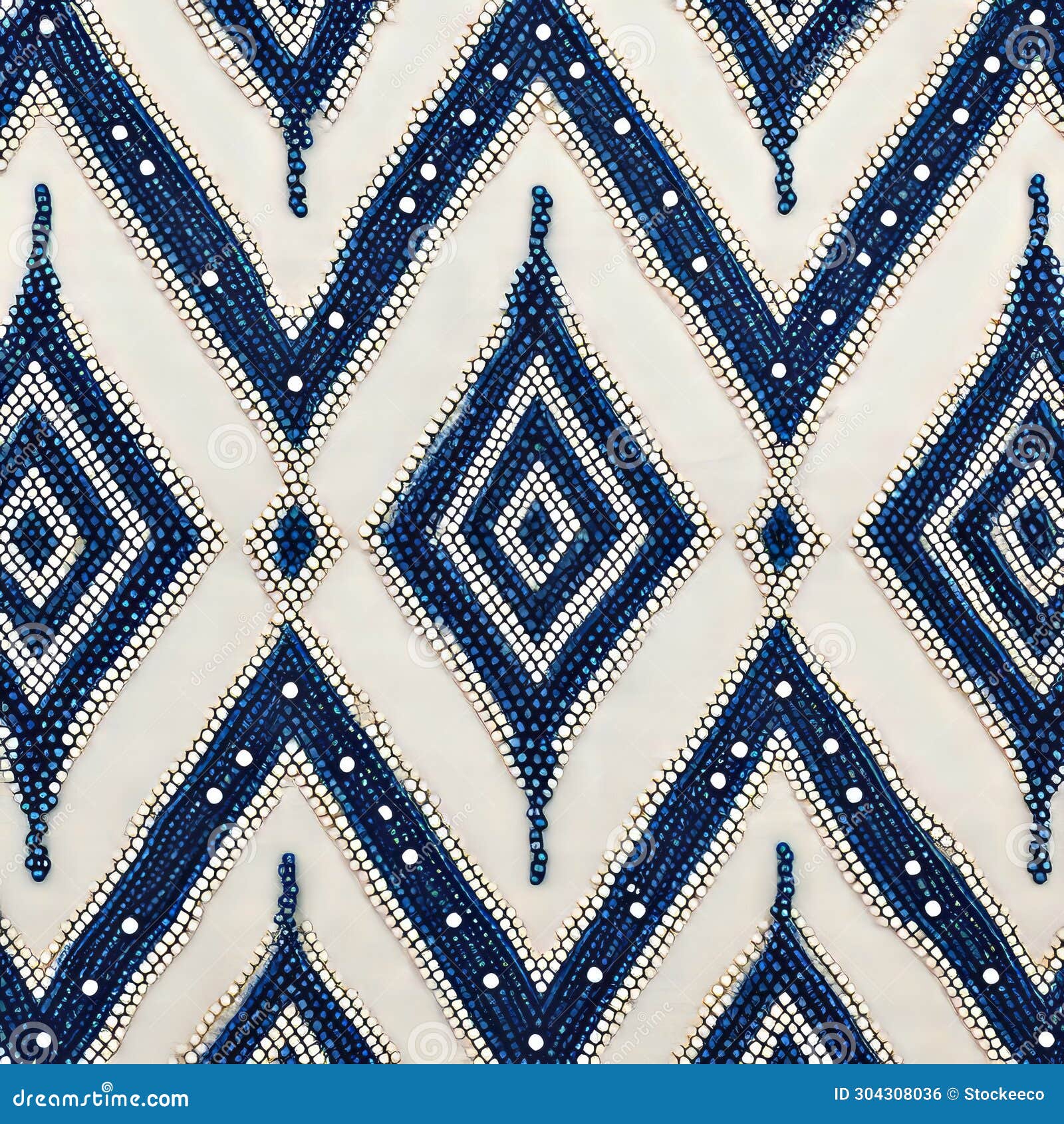 Eye-catching Ivory Textured Fabric with Blue and White Diamond Pattern ...