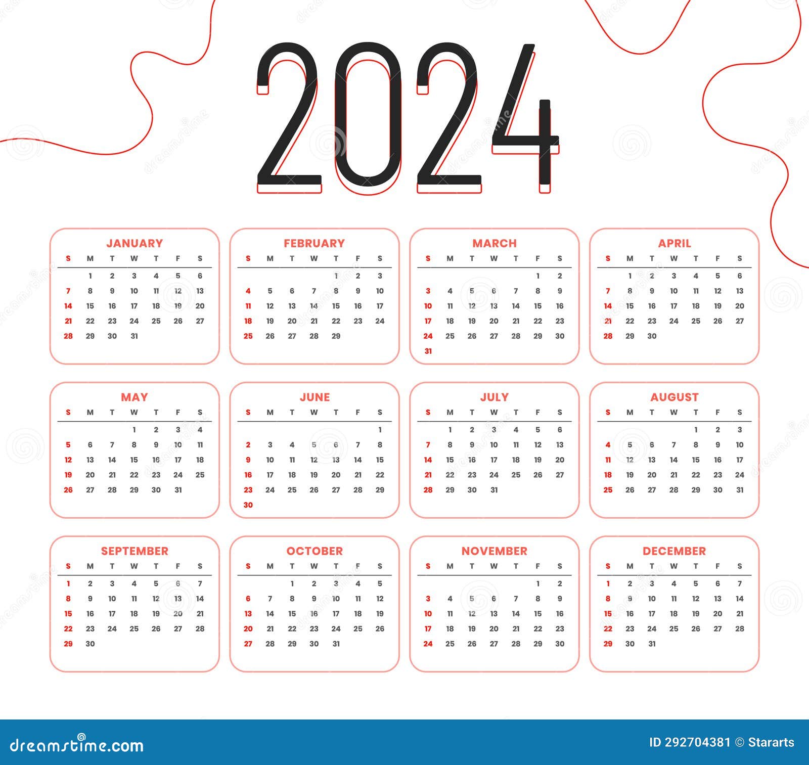 Eye Catching 2024 Monthly Planner Calendar Template in Fluid Style ...