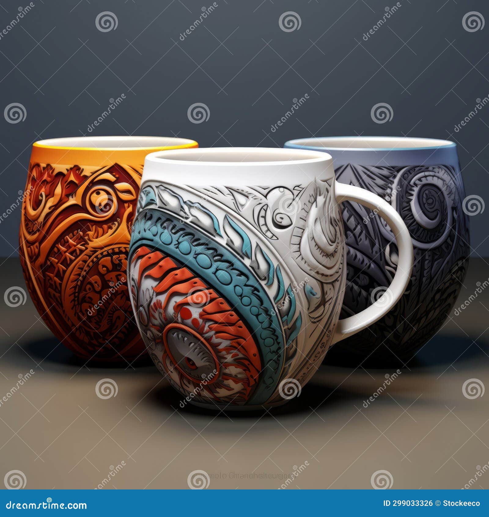 Eye-catching Three Colored Mugs with Intricate Patterns for Coffee ...