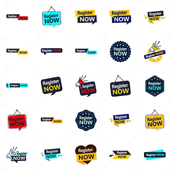 25 Eye Catching Typographic Elements for Register Now Stock Vector ...