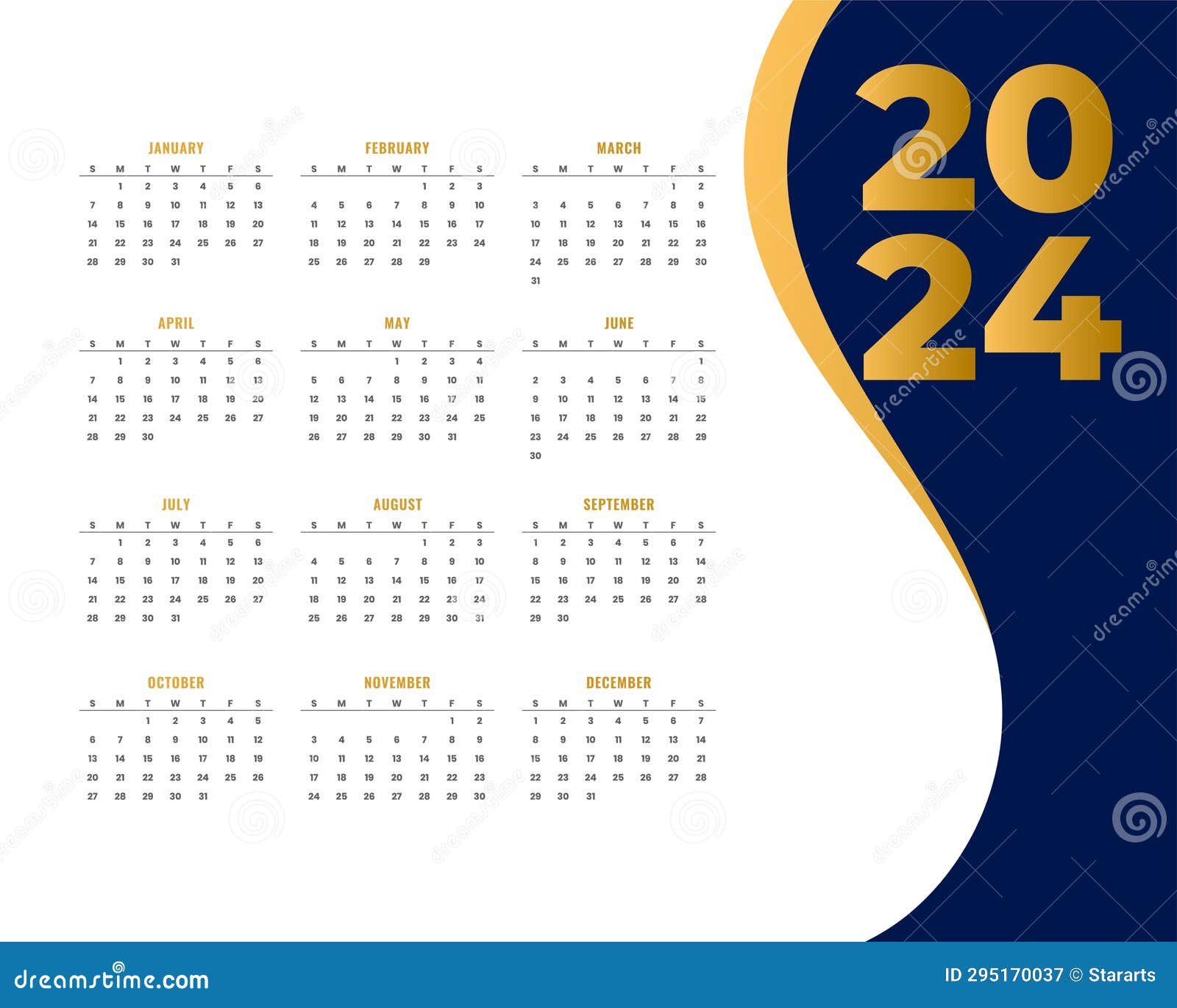 Eye Catching 2024 Wall Calendar Template with Golden Touch Stock ...