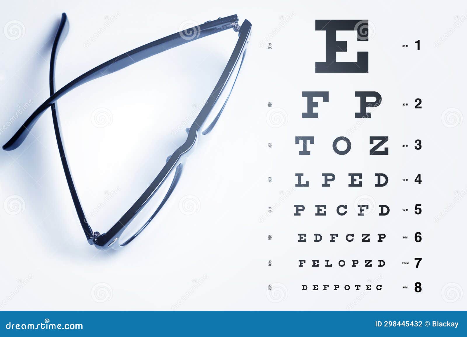 Eye Chart for Visual Acuity Testing and Black Rimmed Eyeglasses Stock ...