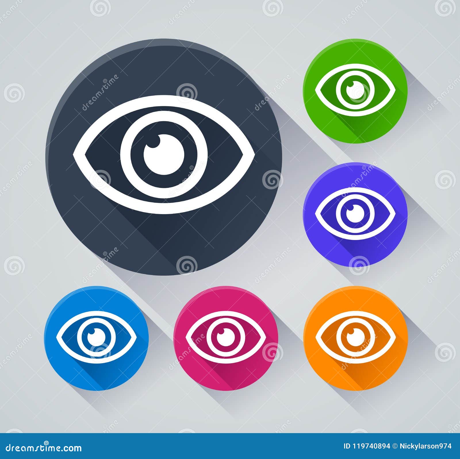 Eye Circle Icons with Shadow Stock Vector - Illustration of orange ...