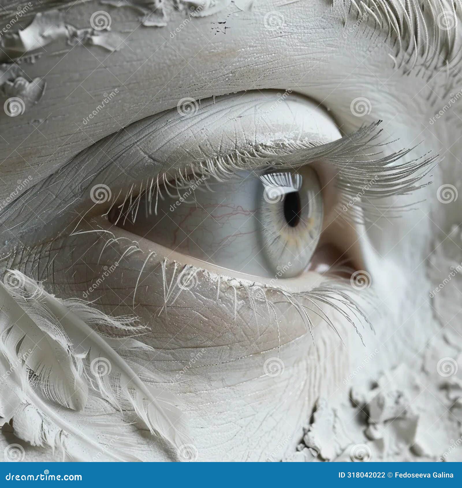 The Eye is Clay, Everything is White and Textured. Feather Eyelashes ...