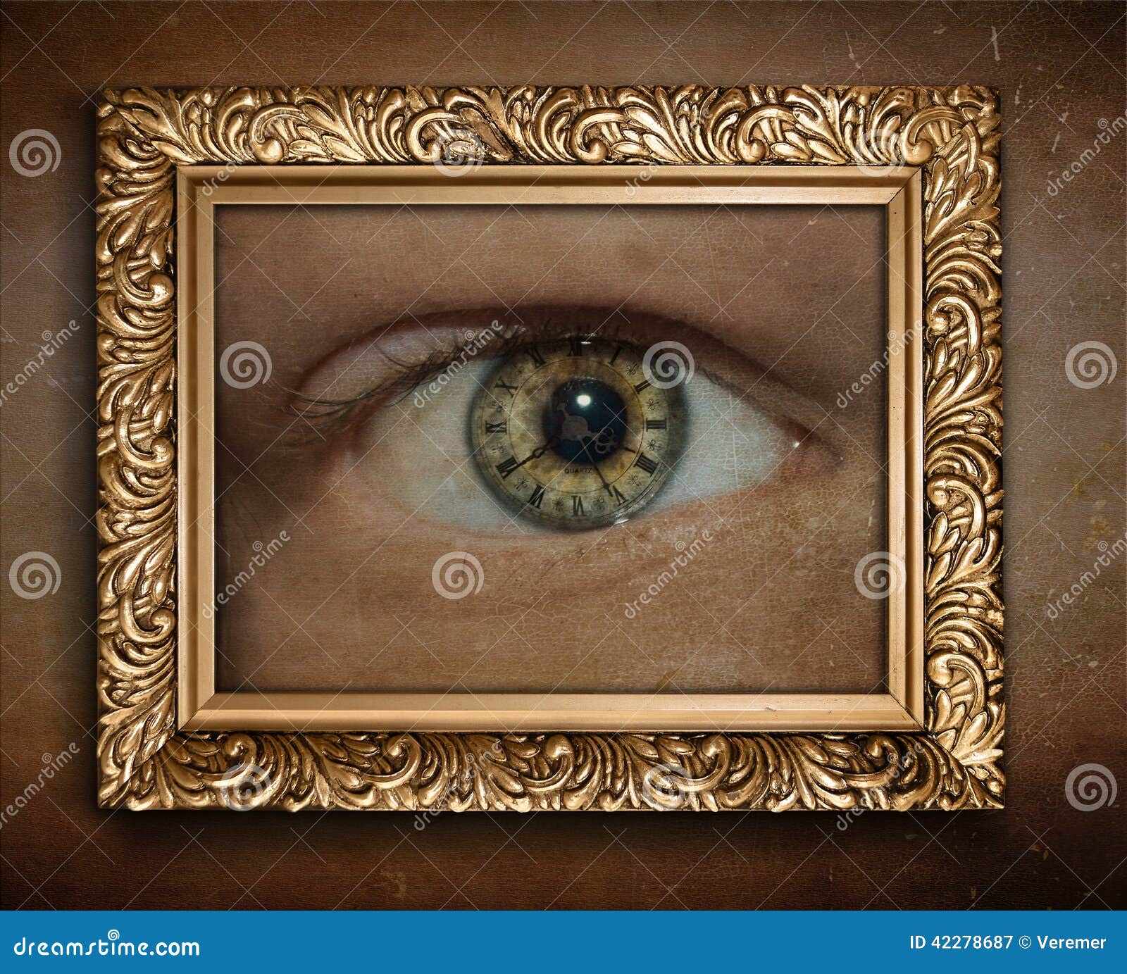 Eye with Clock in Frame. Surreal Concept Graphic Stock Image - Image of ...