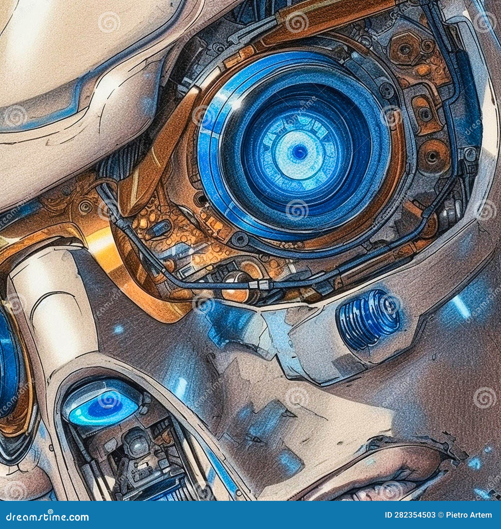 Eye of a Cyborg Close-up, Generative AI Stock Illustration ...