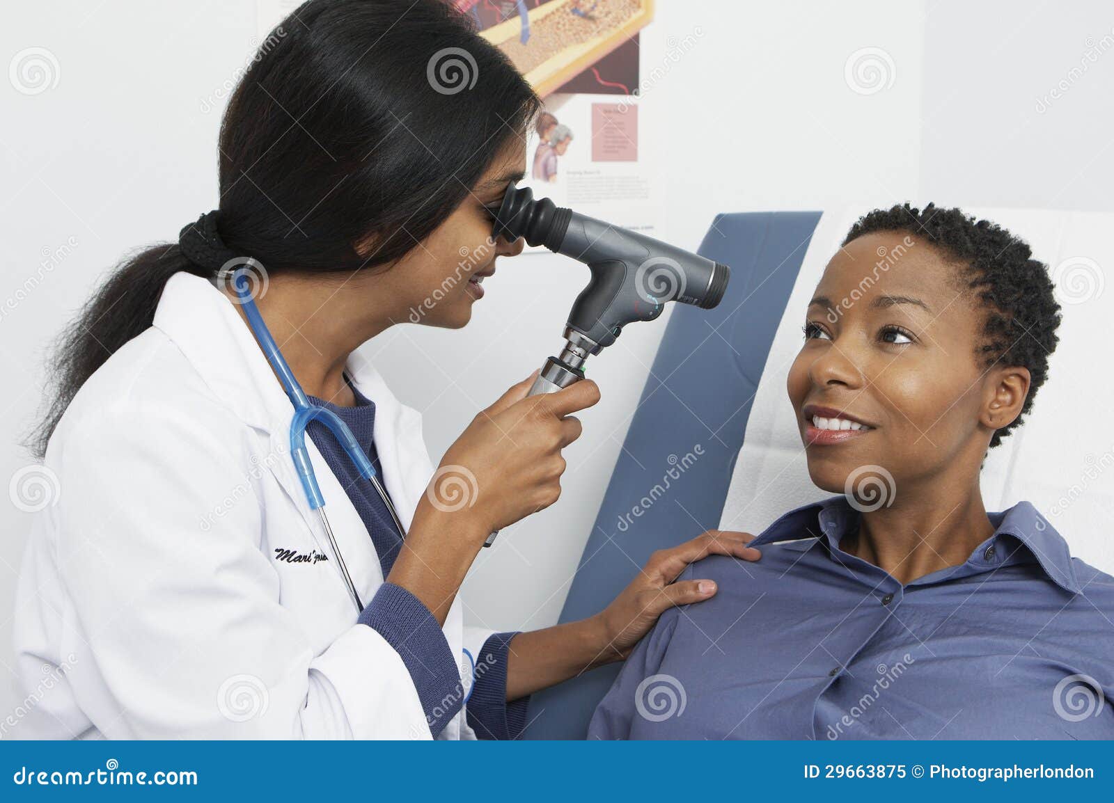 Eye Doctor Checking Woman S Eye Stock Image - Image of black ...