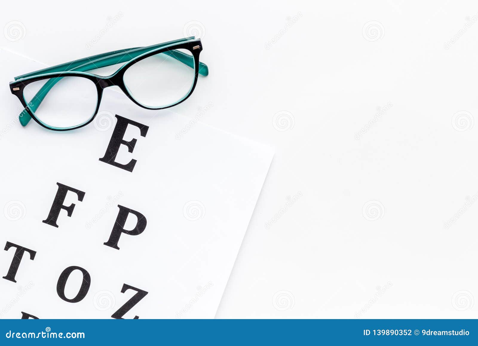 Eye Examination. Eyesight Test Chart and Glasses on White Background ...