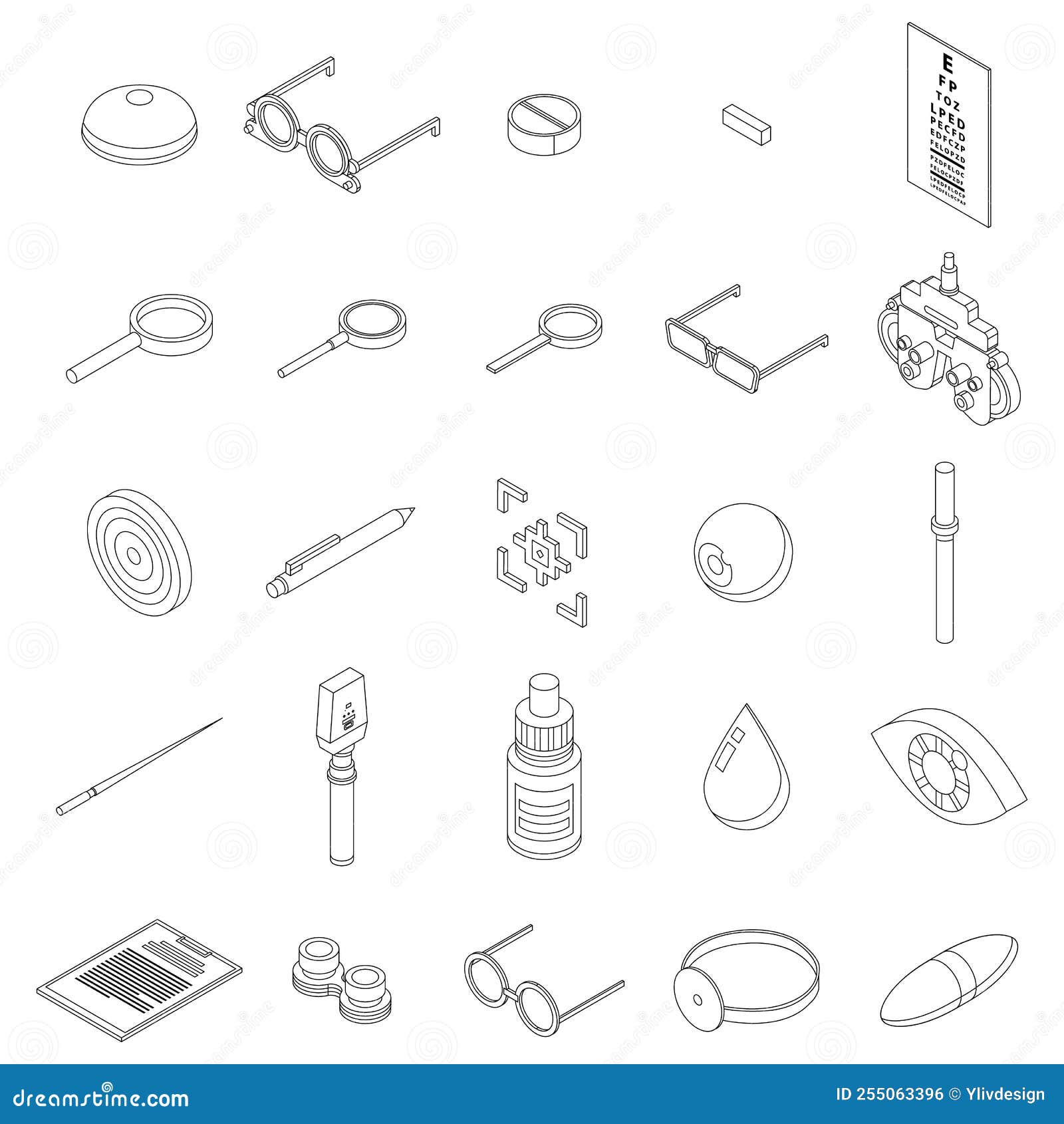 Eye Examination Icons Set Vector Outline Stock Vector - Illustration of ...
