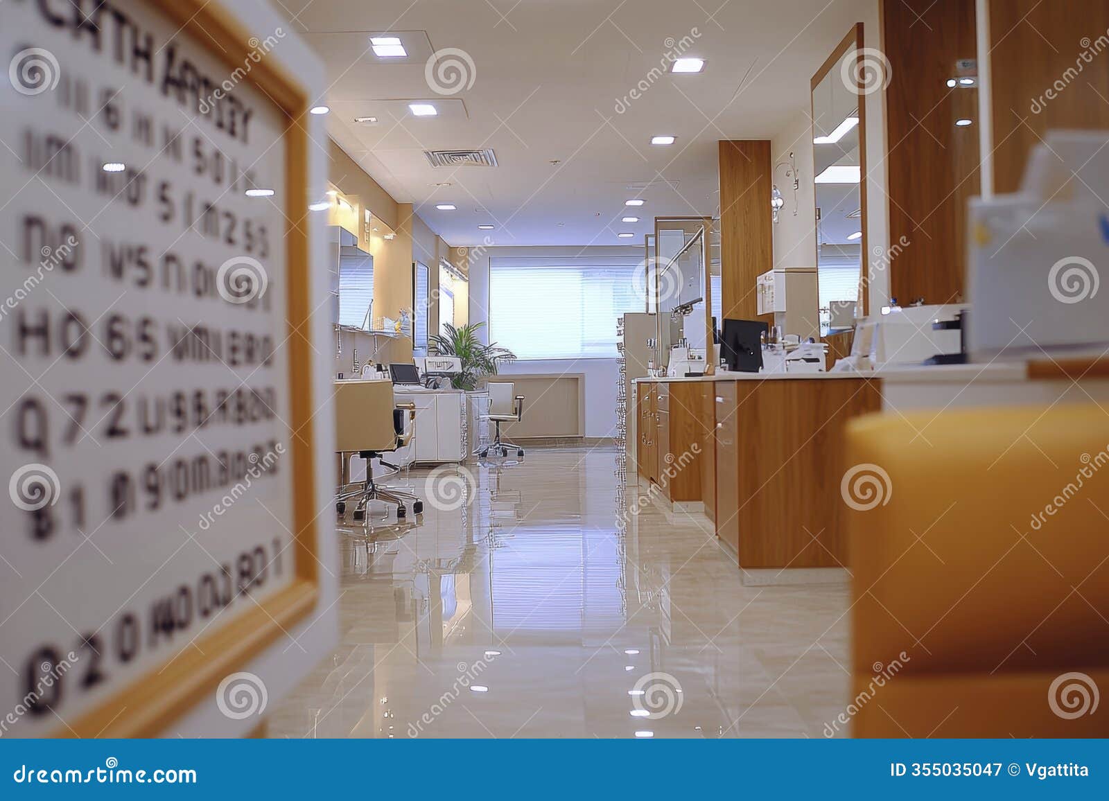 Eye Examination Room with Clear Letter Eye Chart for Optometry Practice ...