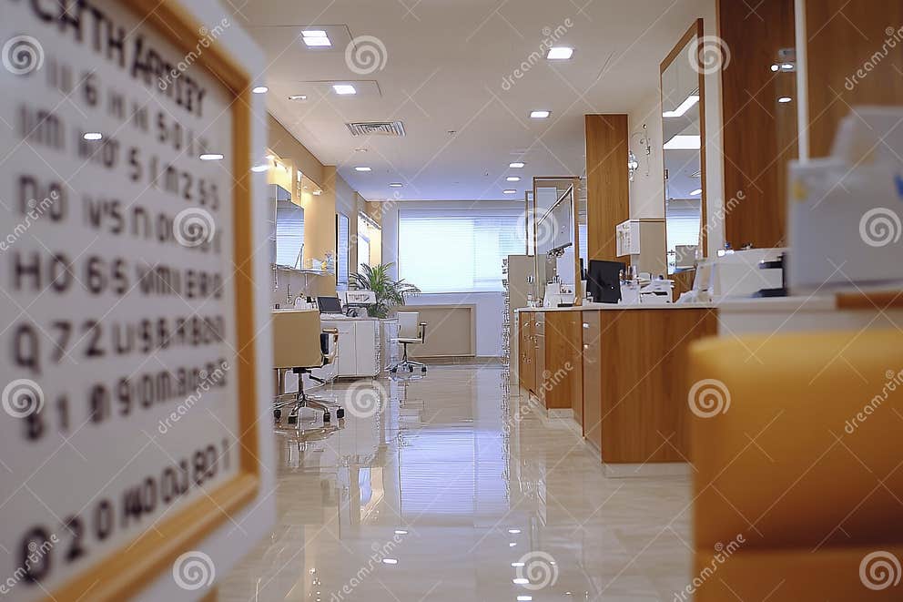 Eye Examination Room with Clear Letter Eye Chart for Optometry Practice ...