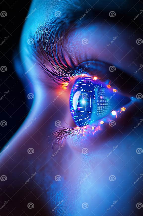 The Eye Features Intricate Digital Designs within Its Iris, Highlighting Technology and ...