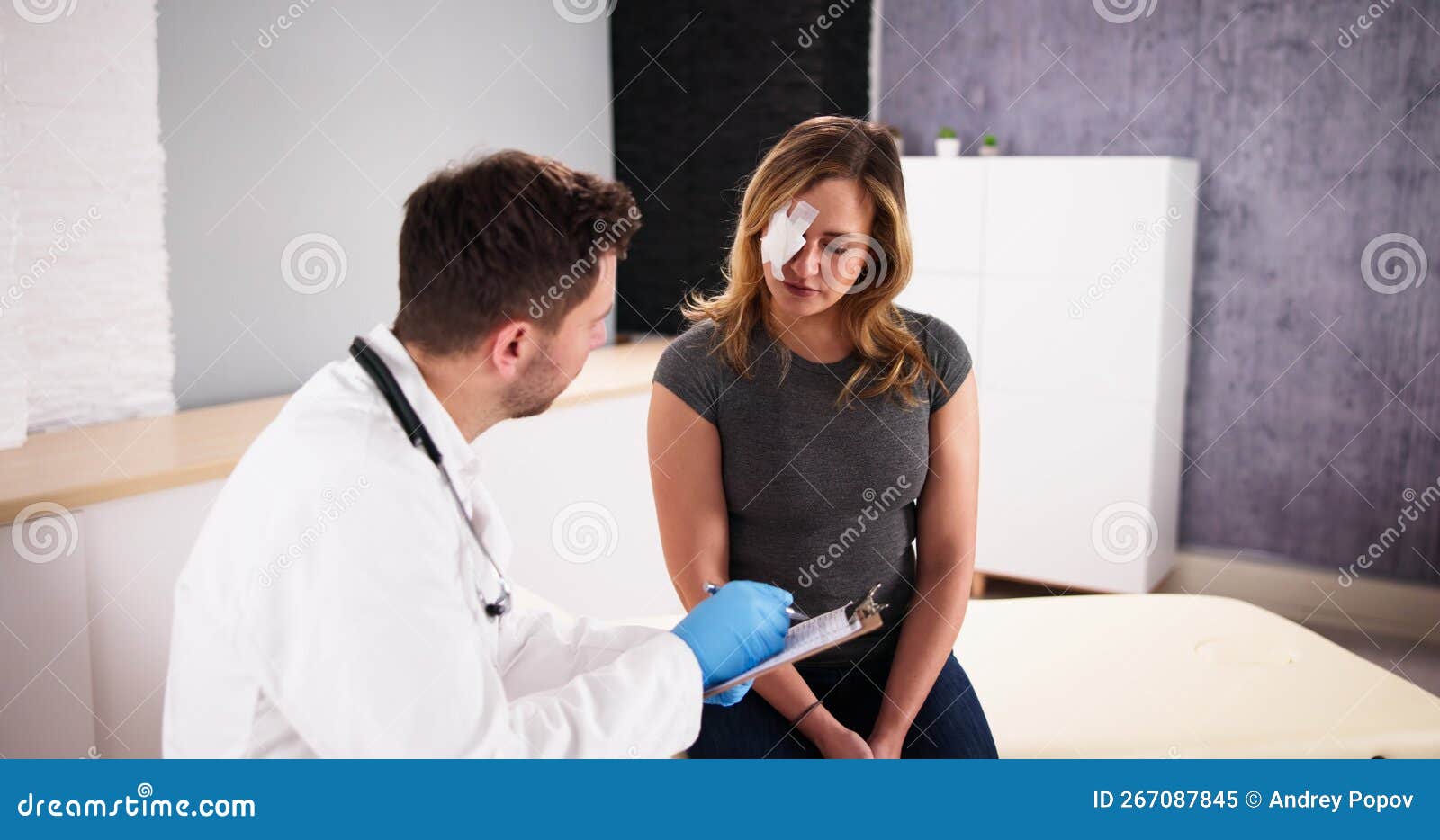 Eye First Aid Care By Doctor Medicine Plaster Stock Image Image Of