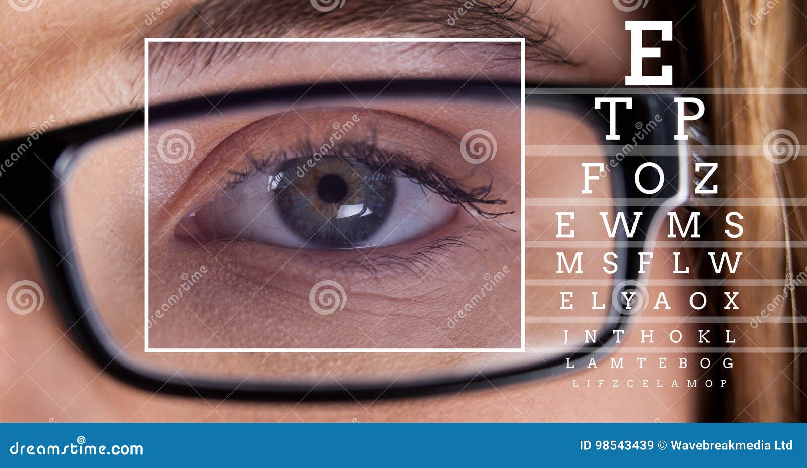 Eye Focus Box Detail and Lines Over Glasses and Eye Test Interface ...