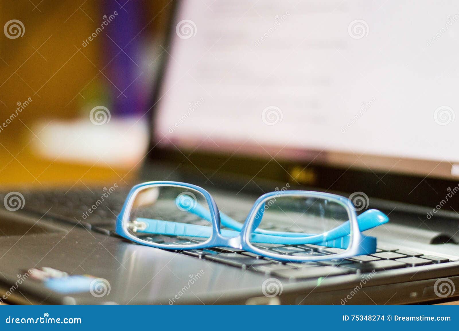 Eye Glasses on Laptop Keyboard Stock Photo - Image of electronics ...