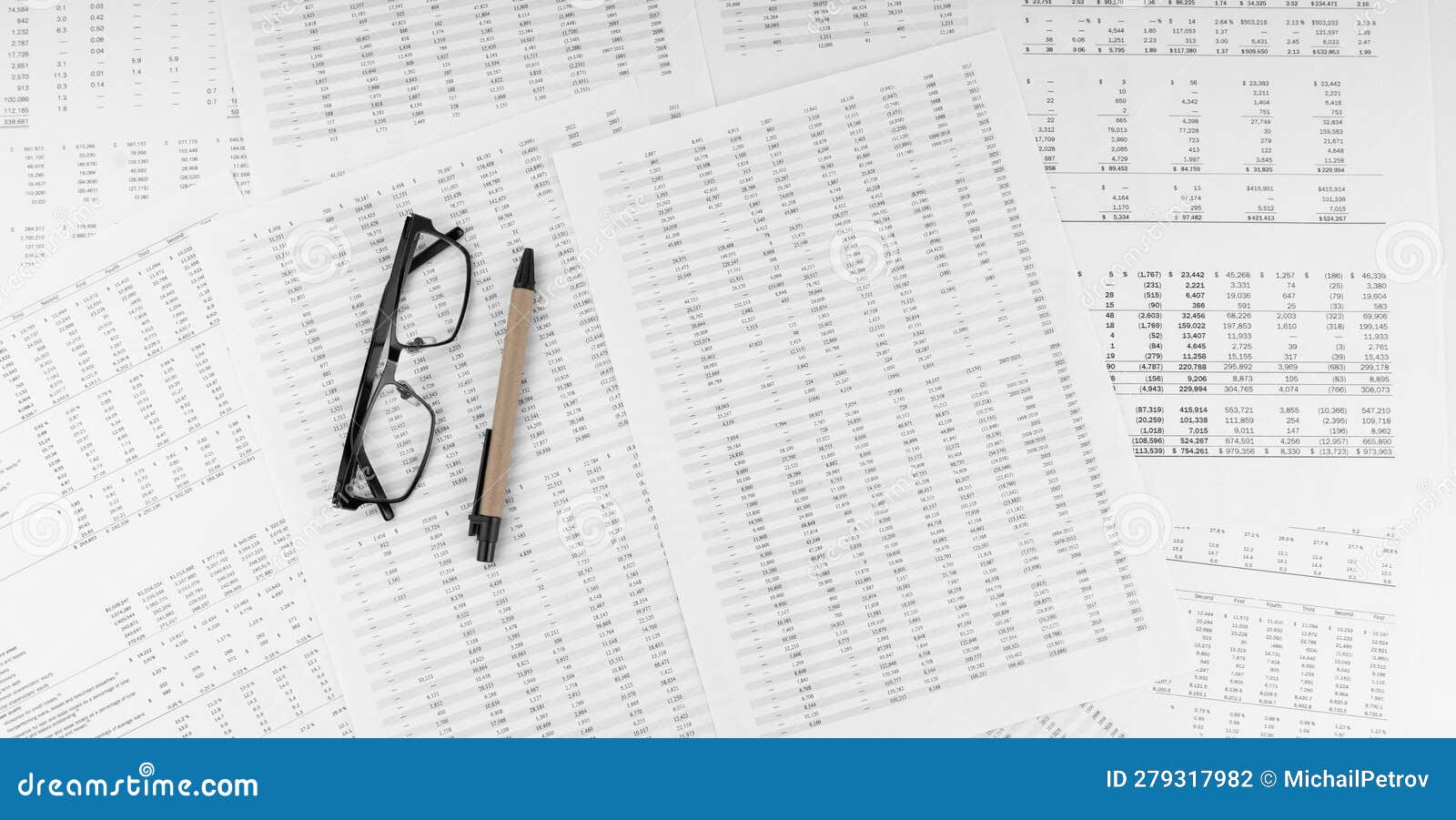 Eye Glasses with Pen on Financial Statement Stock Photo - Image of ...