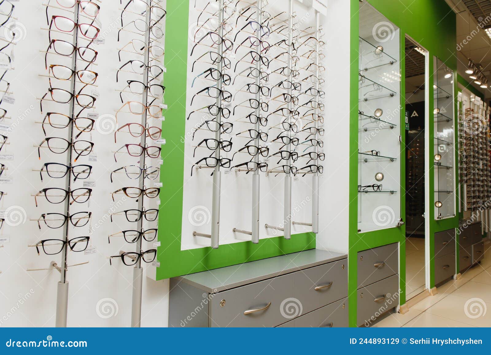 Eye glasses on the shelf. stock image. Image of store - 244893129