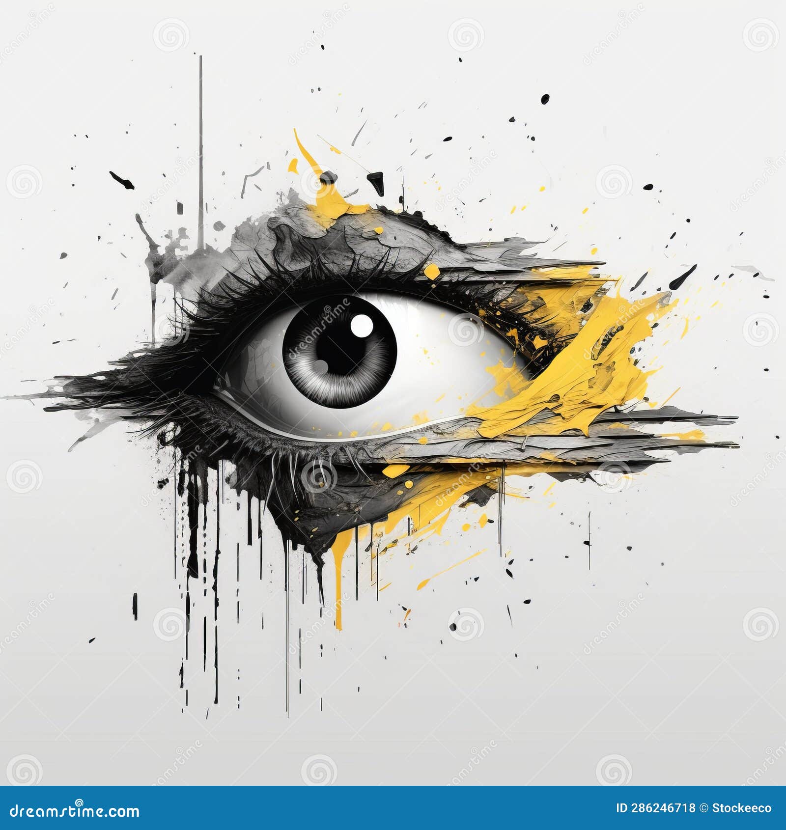 Eye with Graphic Design Elements: Illustration with Drips and Splatters ...