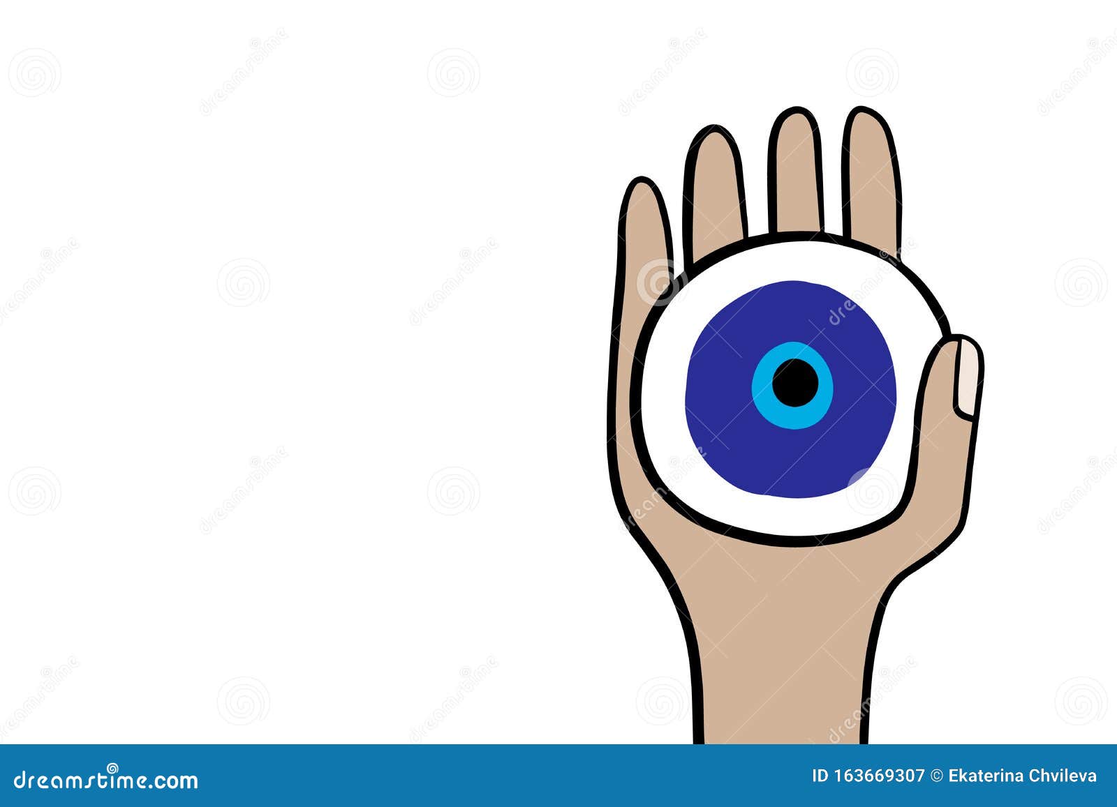 Eye in Hand Hand Drawn Vector Illustration Background in Cartoon Comic ...