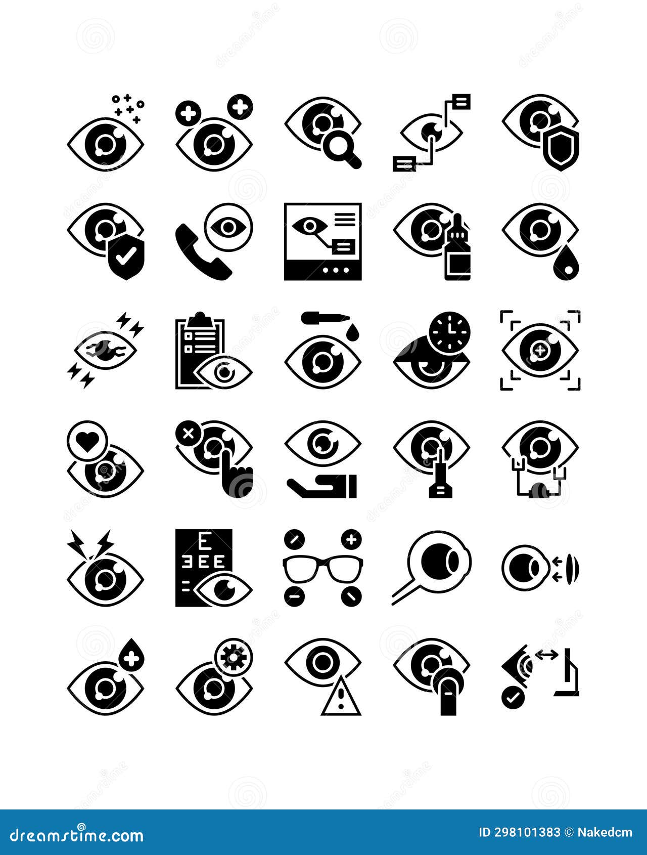 Eye Health Black Silhouette Solid Glyph Icon Set Stock Illustration ...