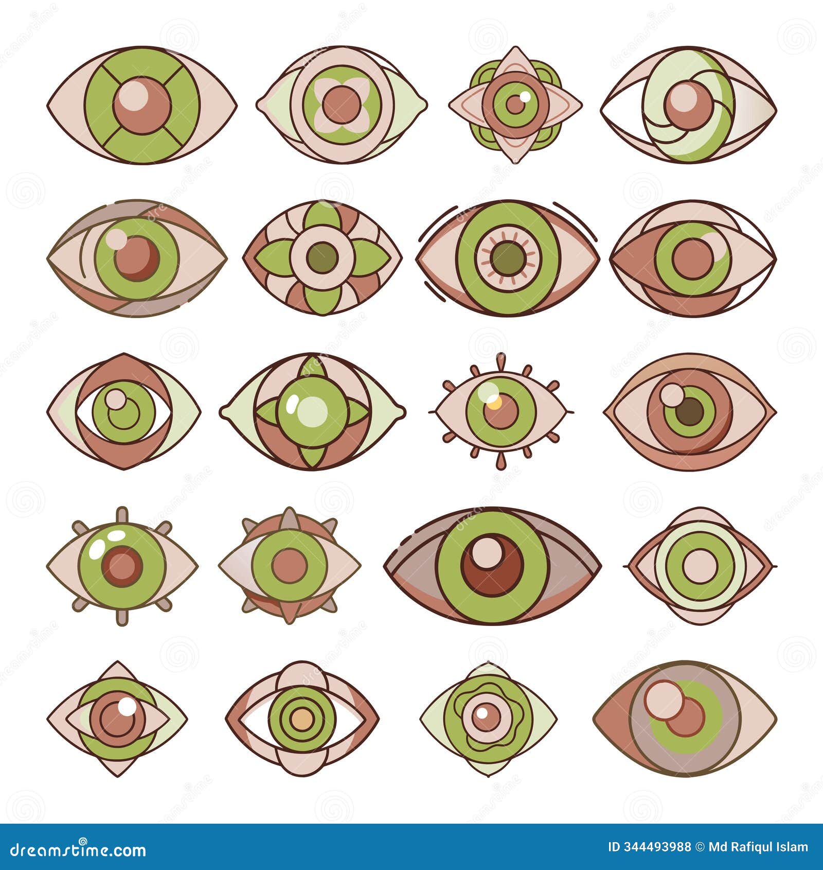 Eye Icon with Colored Outline Style Bundle Stock Illustration ...