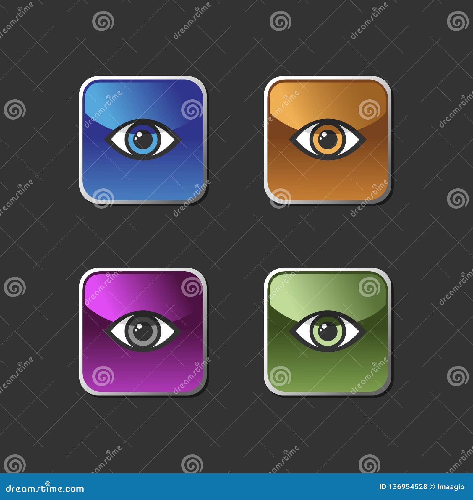 Eye Icon Set on a Colored Square Buttons Stock Vector - Illustration of ...