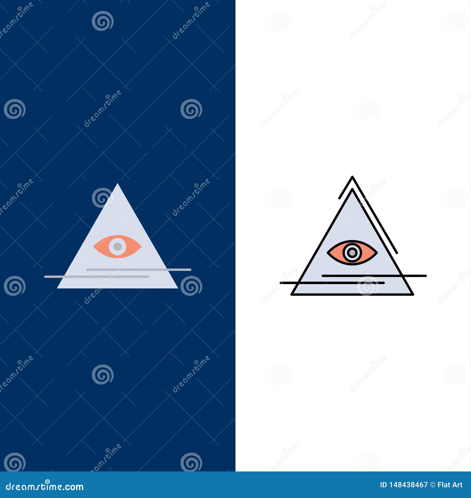 Eye, Illuminati, Pyramid, Triangle Icons. Flat and Line Filled Icon Set Vector Blue Background ...