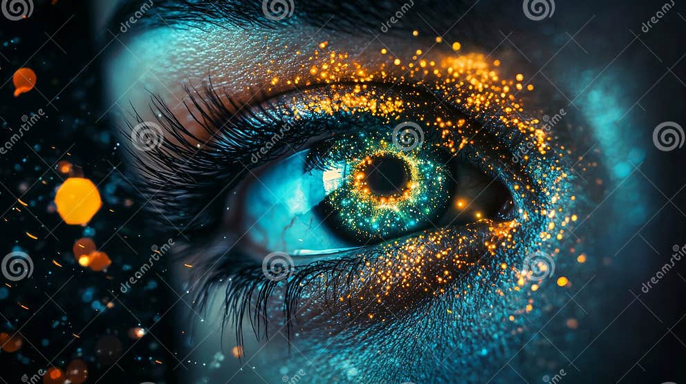 An Eye Implant with a Glowing Digital Interface in Close-up Stock Photo ...