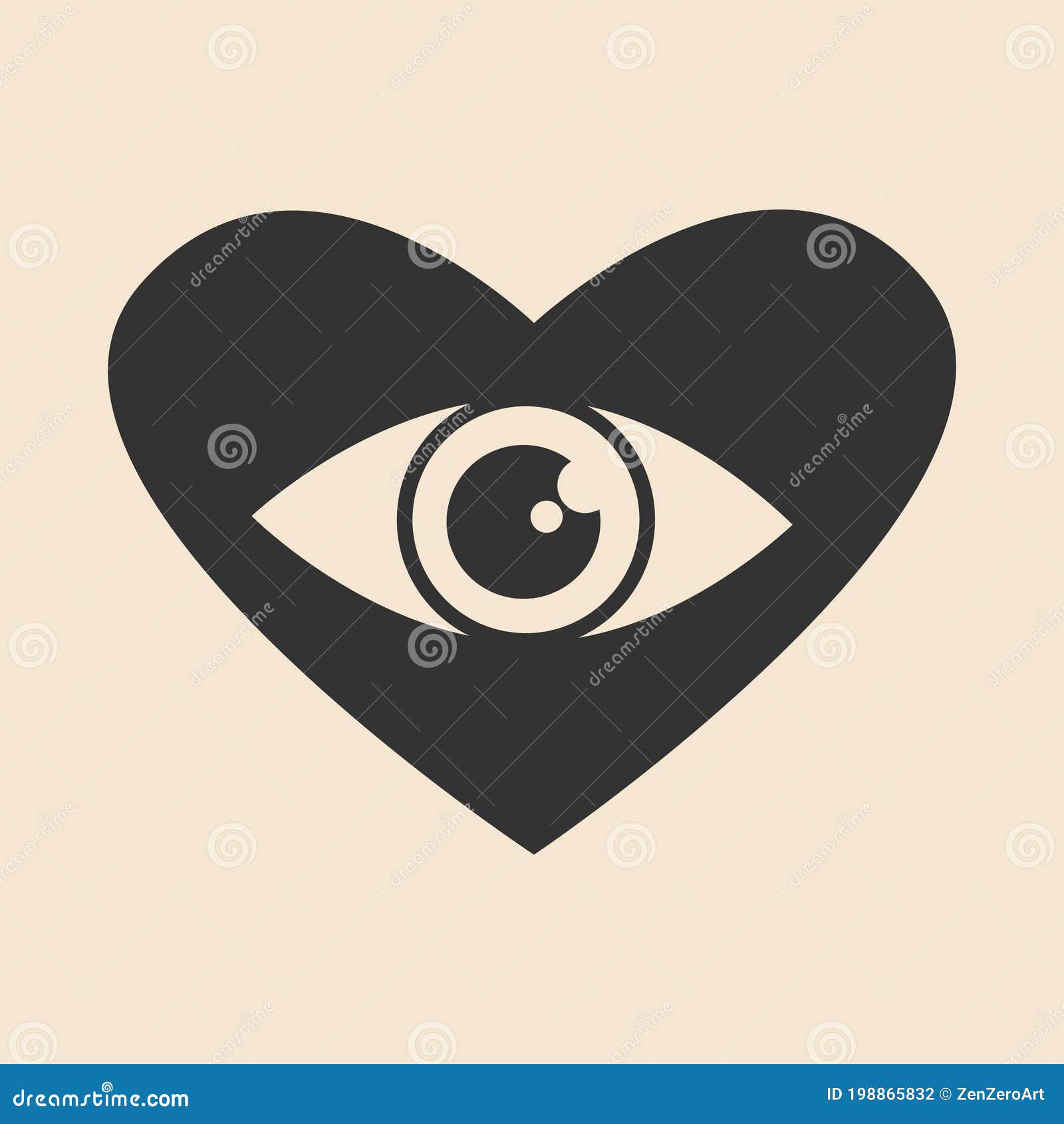 Eye Inside a Heart, Clear Lines Icon, Flat Simple Design. Concept of ...