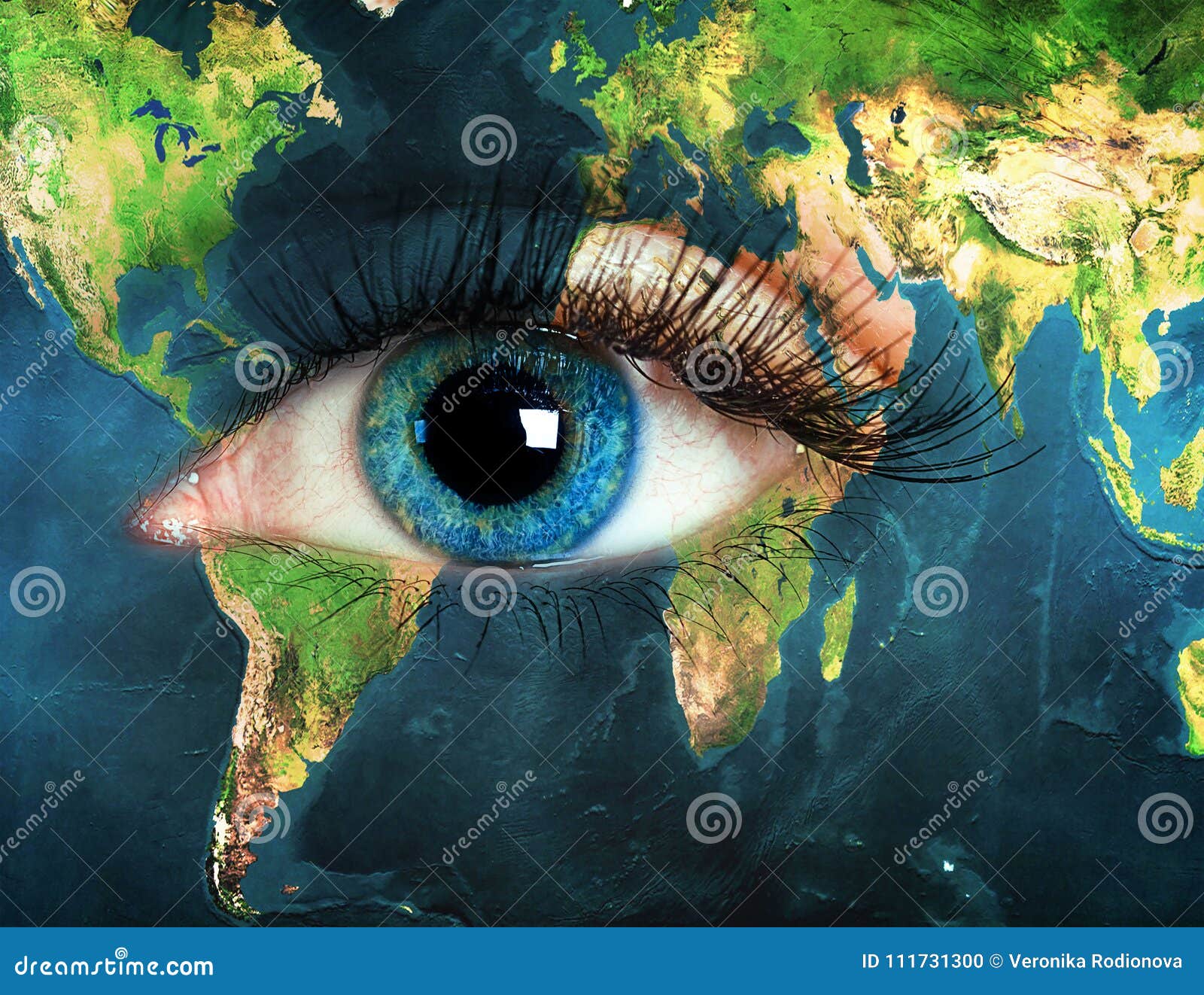 Eye Integrated with the World Map. Stock Illustration - Illustration of ...