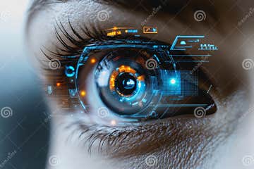 Eye Interacting with Futuristic HUD Display, Biometric Data, and ...