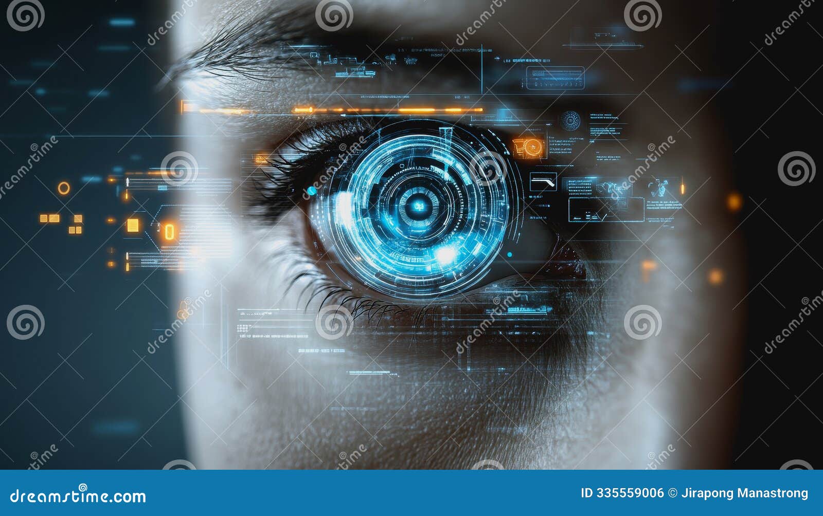 Eye Interacting with Futuristic HUD Display, Biometric Data, and ...