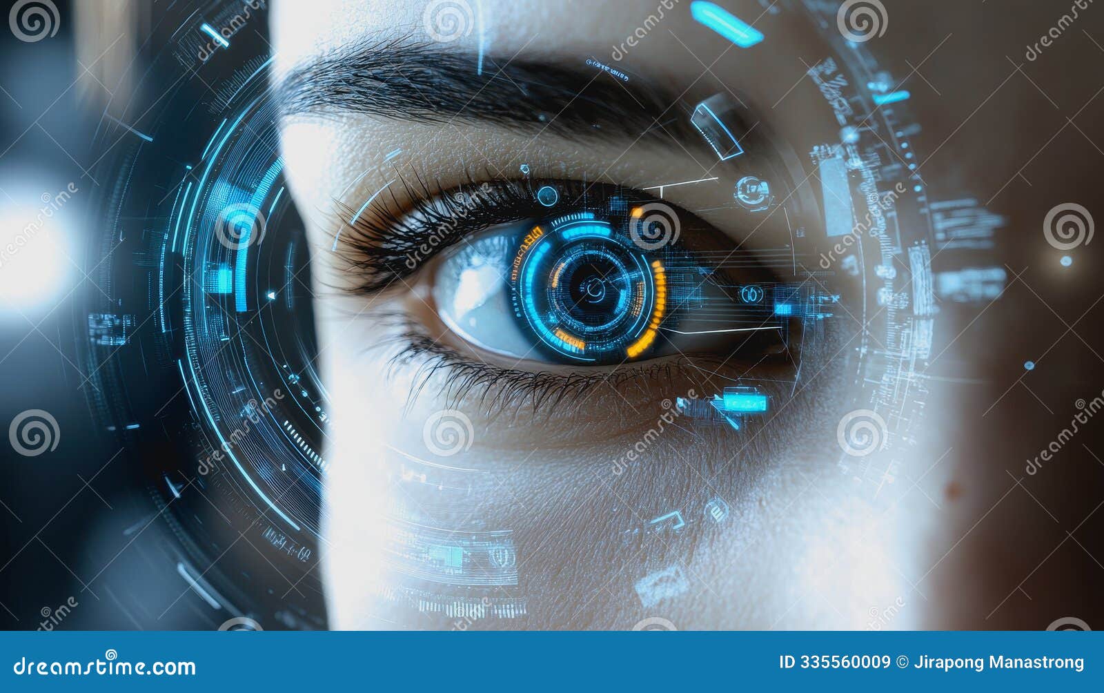 Eye Interacting with Futuristic HUD Display, Biometric Data, and ...