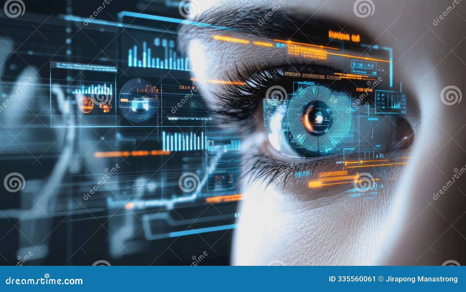 Eye Interacting with Futuristic HUD Display, Biometric Data, and ...