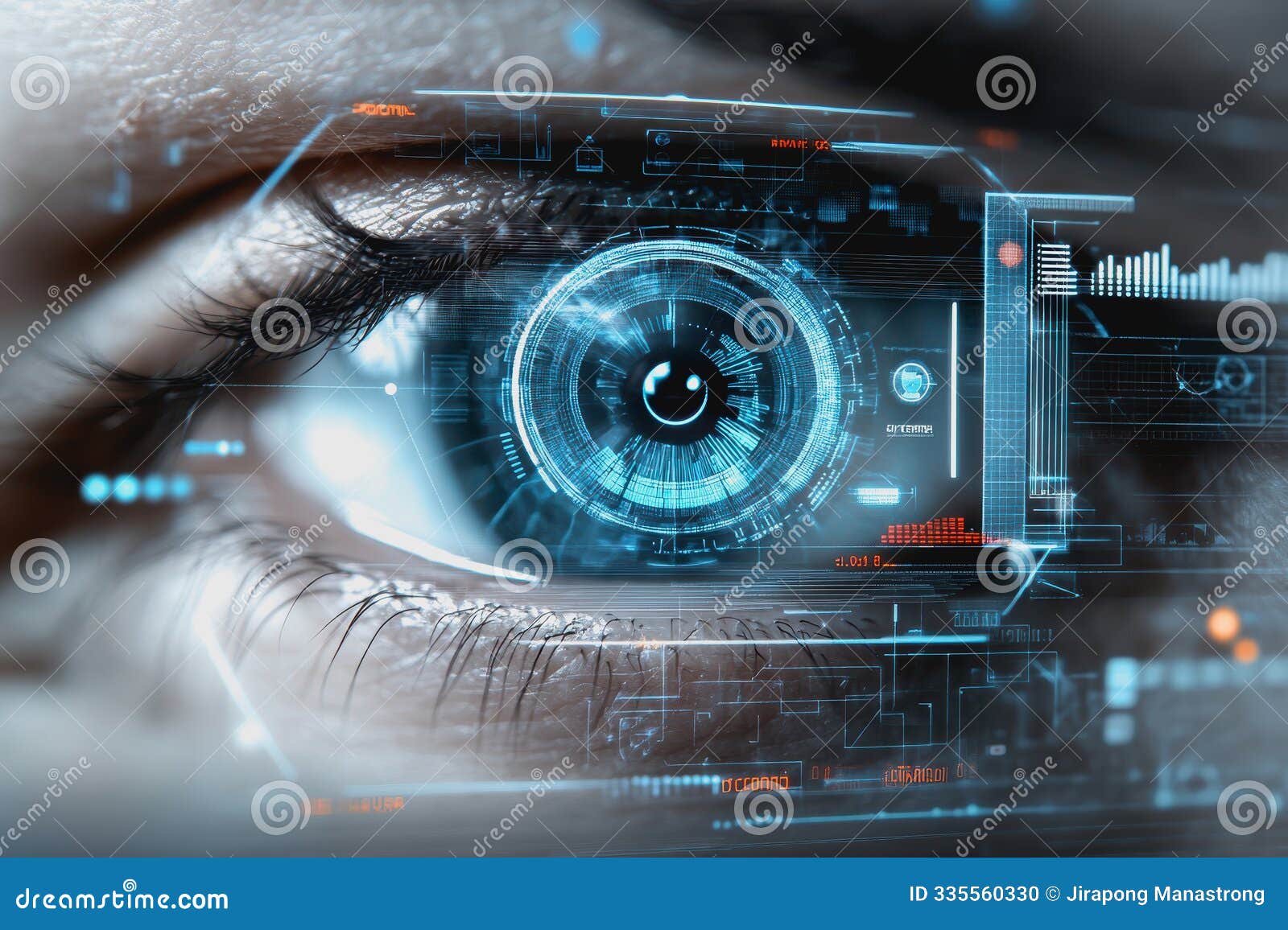 Eye Interacting with Futuristic HUD Display, Biometric Data, and ...