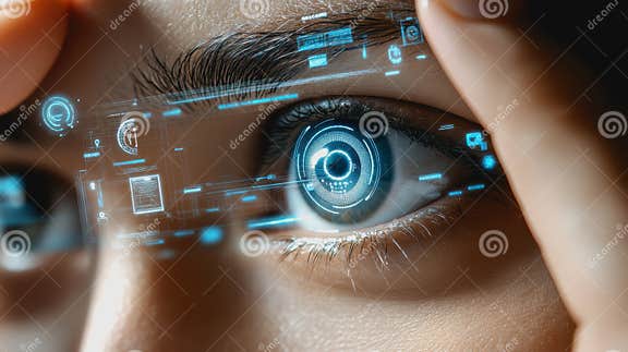 Eye Interacting with Futuristic HUD Display, Biometric Data, and ... Eye Interacting with Futuristic HUD Display, Biometric Data, and ...