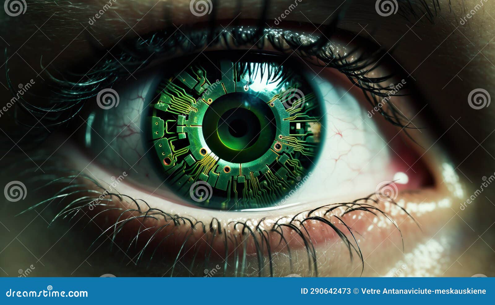 Eye Iris and Green Electronic Circuit. Artificial Intelligence ...
