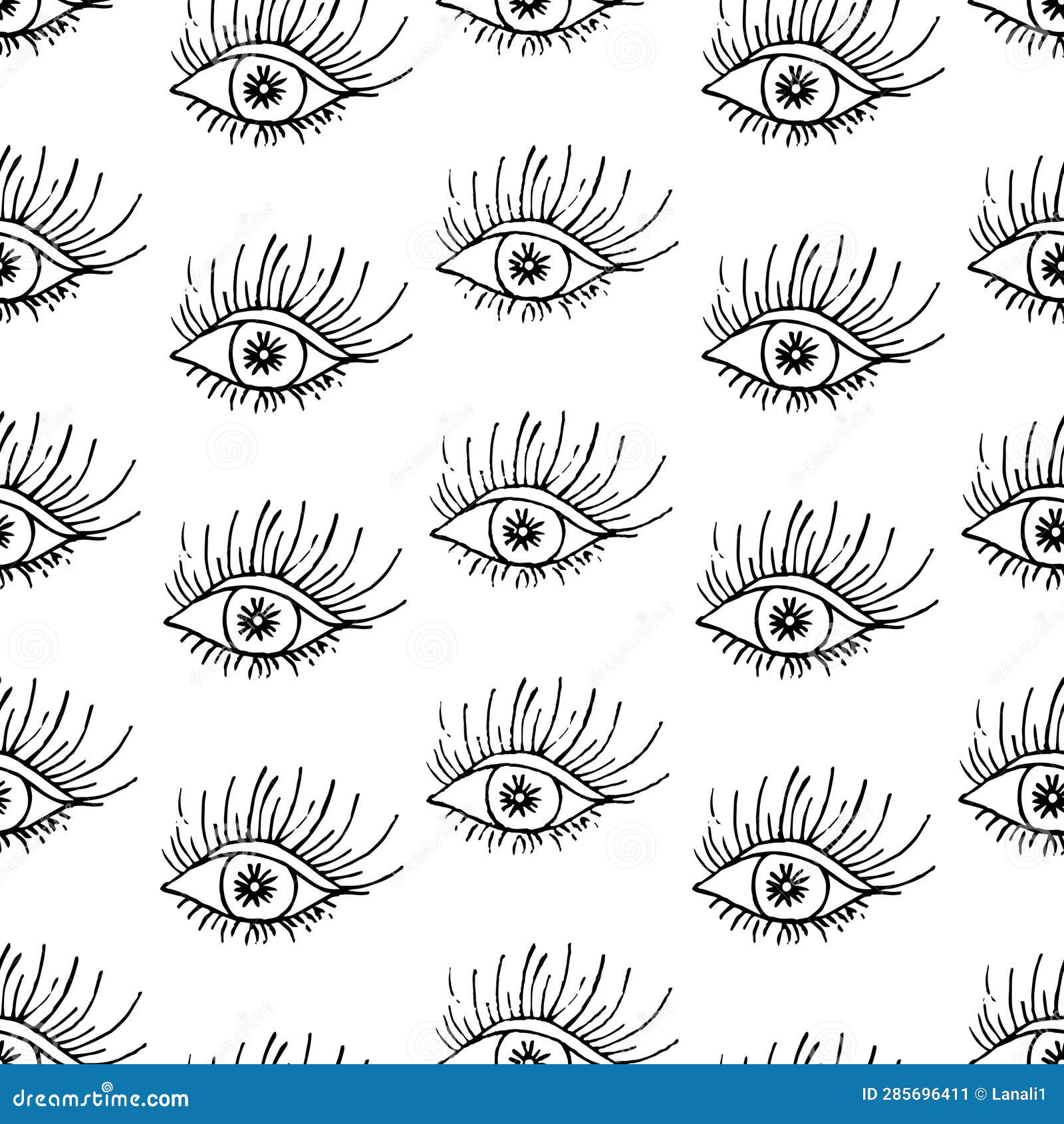 Eye. Eye Iris, Pupil and Long Eyelashes. Repeating Pattern. Doodle ...