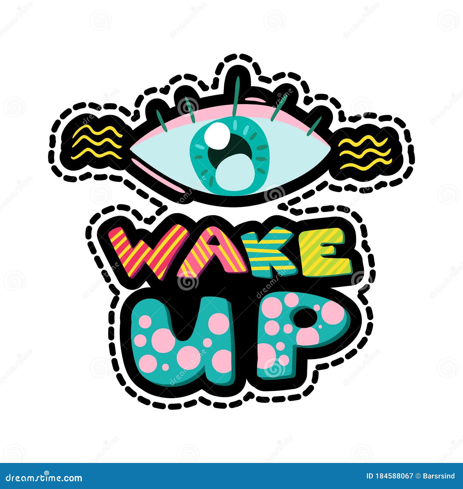 Eye with Lettering Dash Line Sticker Stock Illustration - Illustration ...