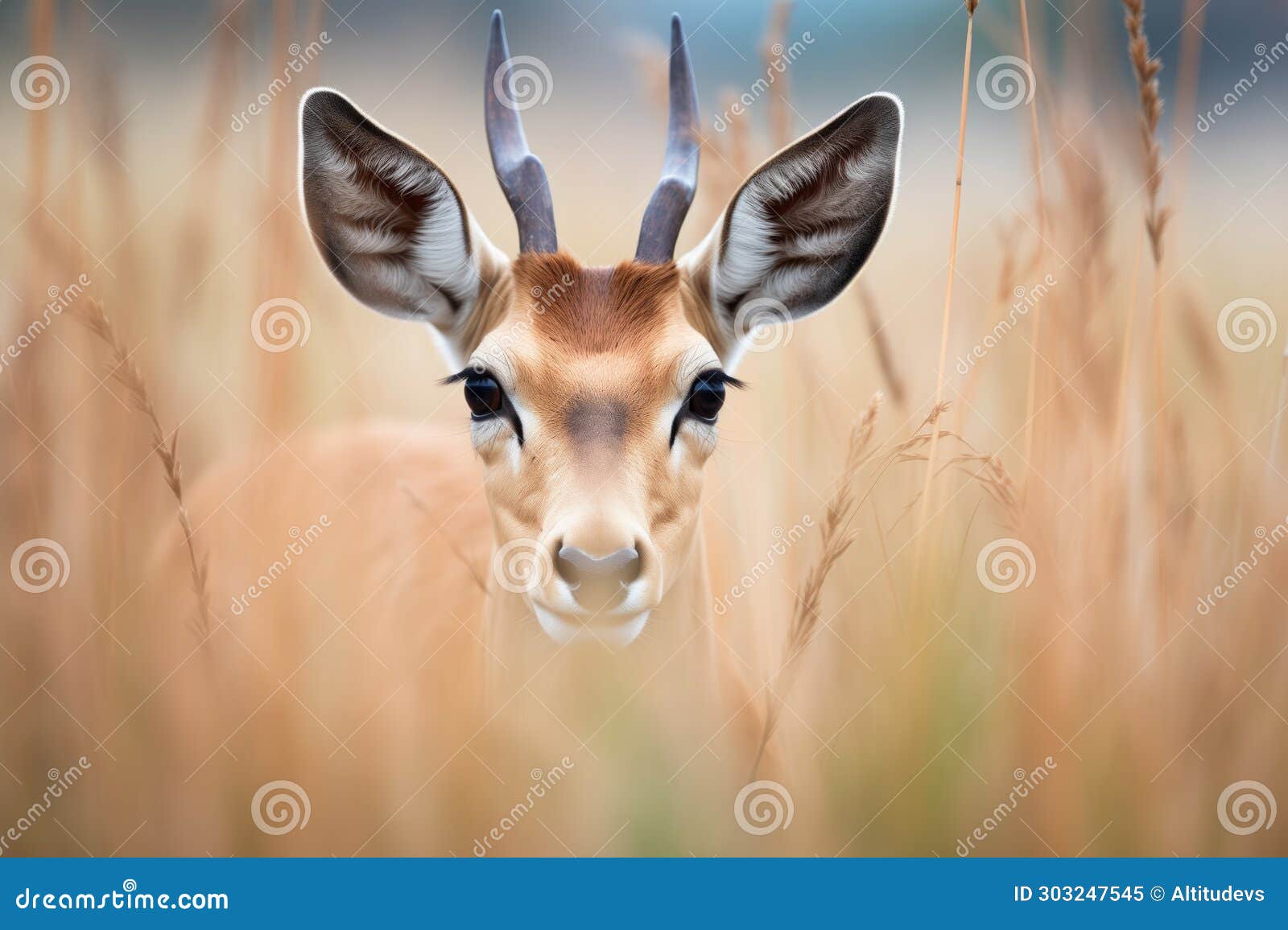 Eye-level Shot of Springbok Camouflaged in Grass Stock Illustration ...