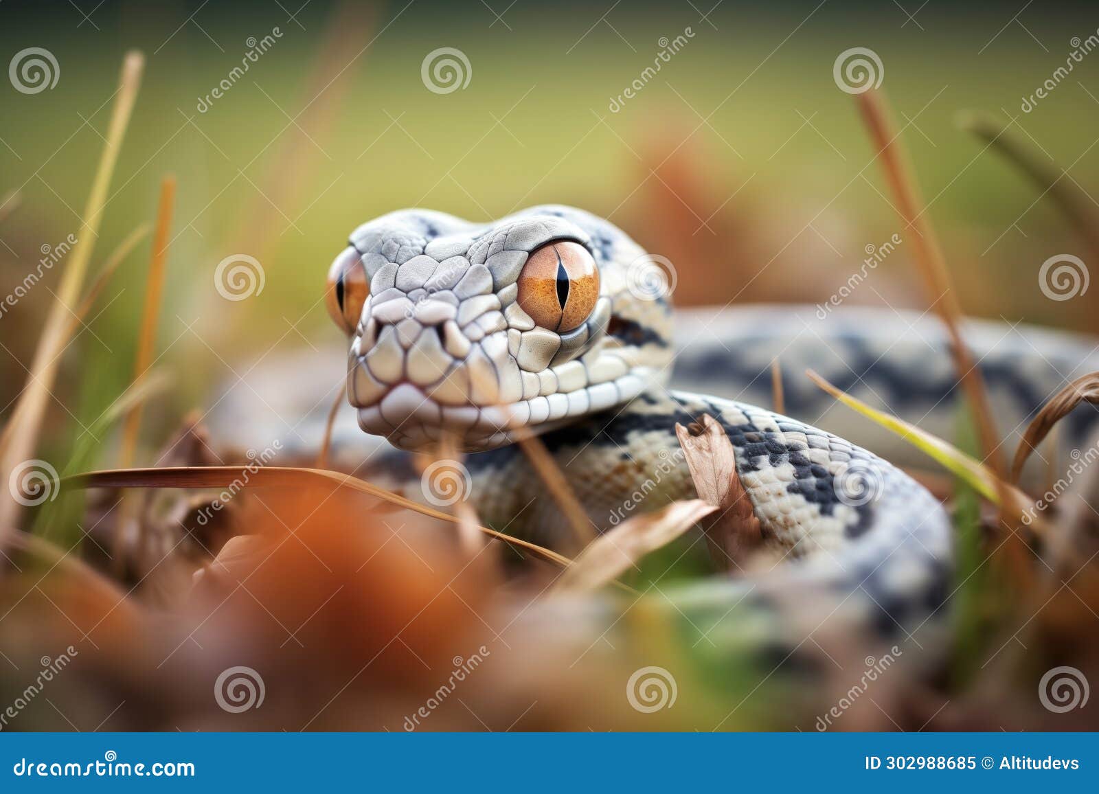 Eye-level View of Viper Slithering through Grass Stock Illustration ...