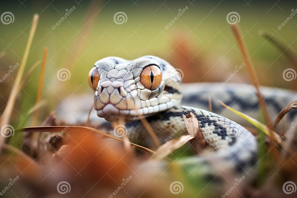 Eye-level View of Viper Slithering through Grass Stock Illustration ...