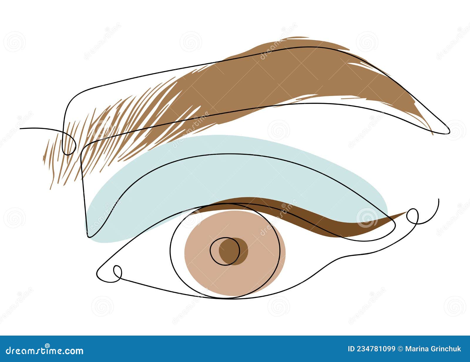 Eye Silhouette in Line Art Style. Linear Illustration with Added Color ...