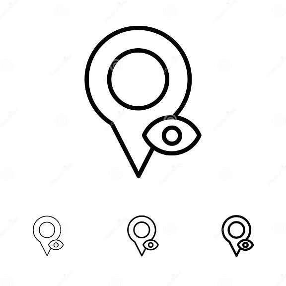 Eye, Location, Map, Pointer Bold and Thin Black Line Icon Set Stock ...
