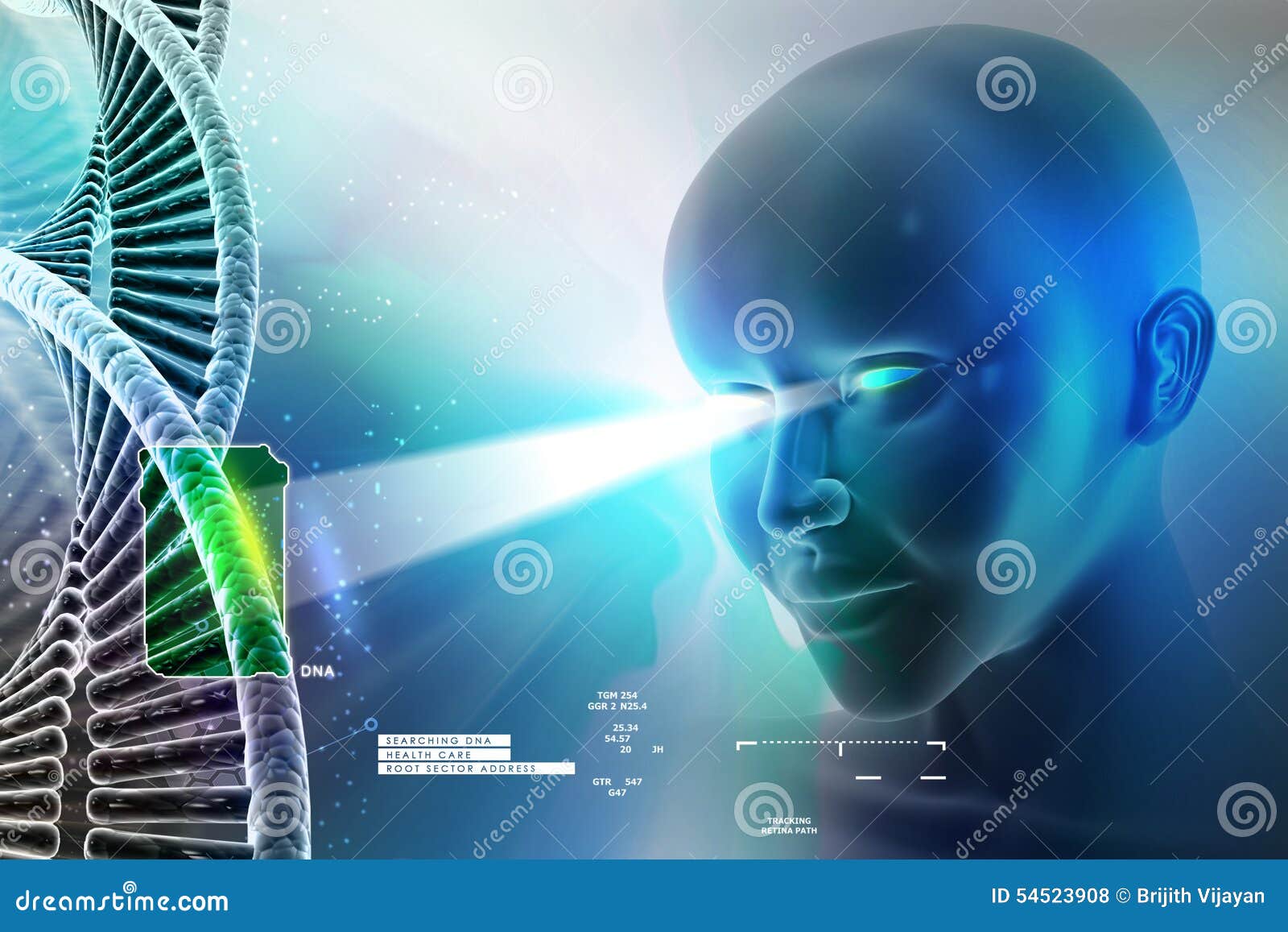 Eye Looking Ahead Against Dna Structures Stock Photo - Image of ...