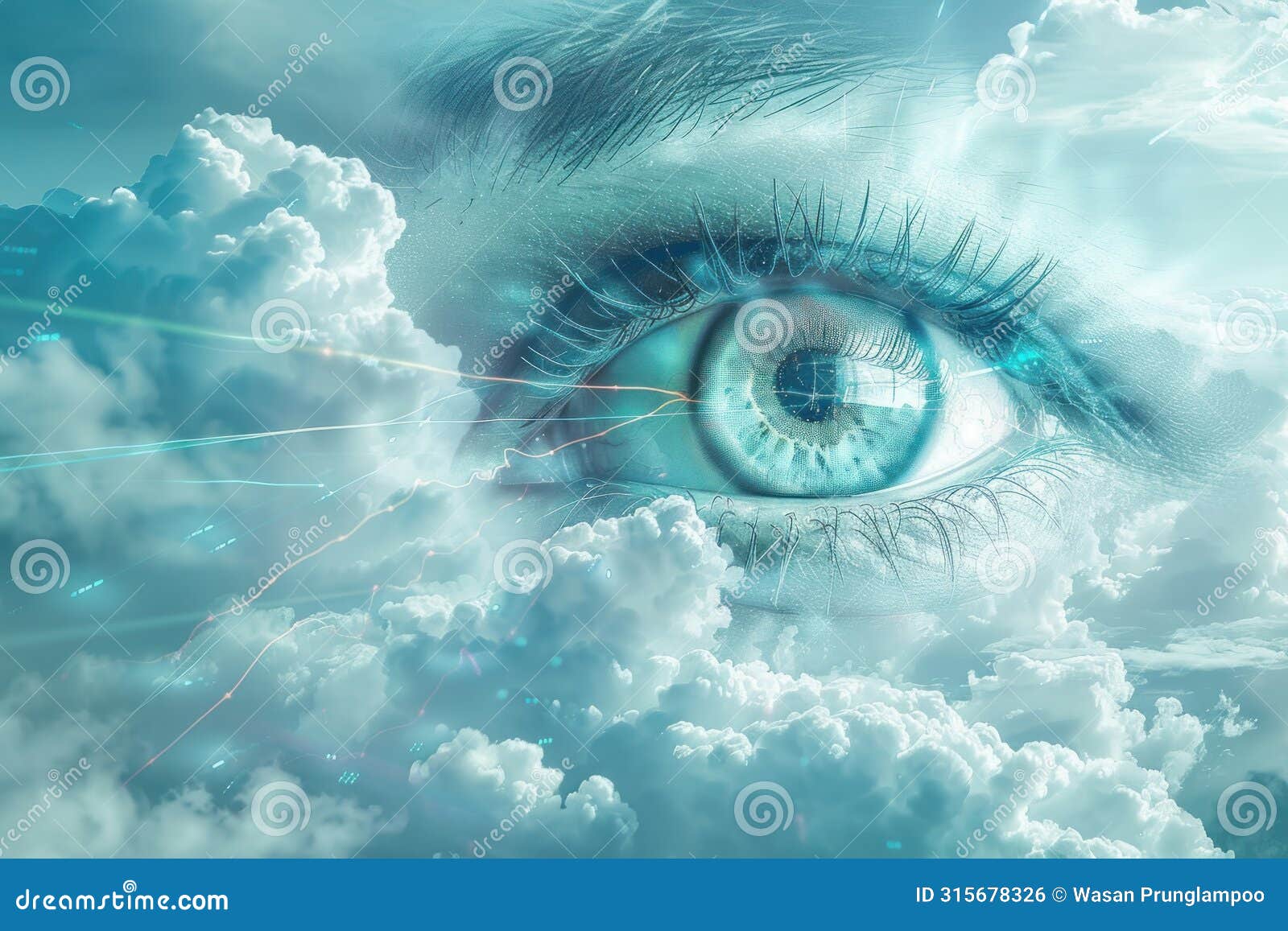 An Eye Looking Down from the Clouds Stock Photo - Image of observe ...