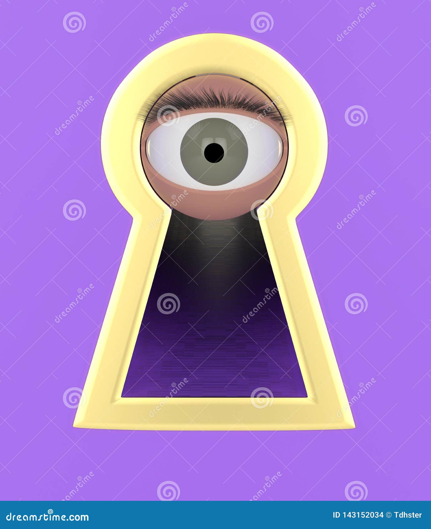 Eye Looking through a Keyhole Violet Background 3d Illustration Stock ...