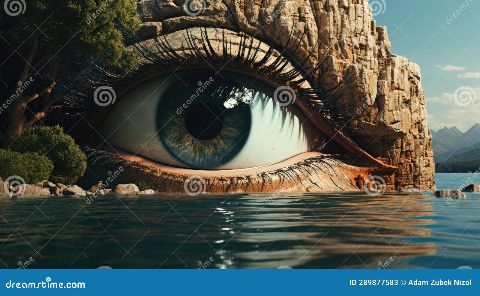 A Eye Looking Out of a Rock Stock Illustration - Illustration of lake ...