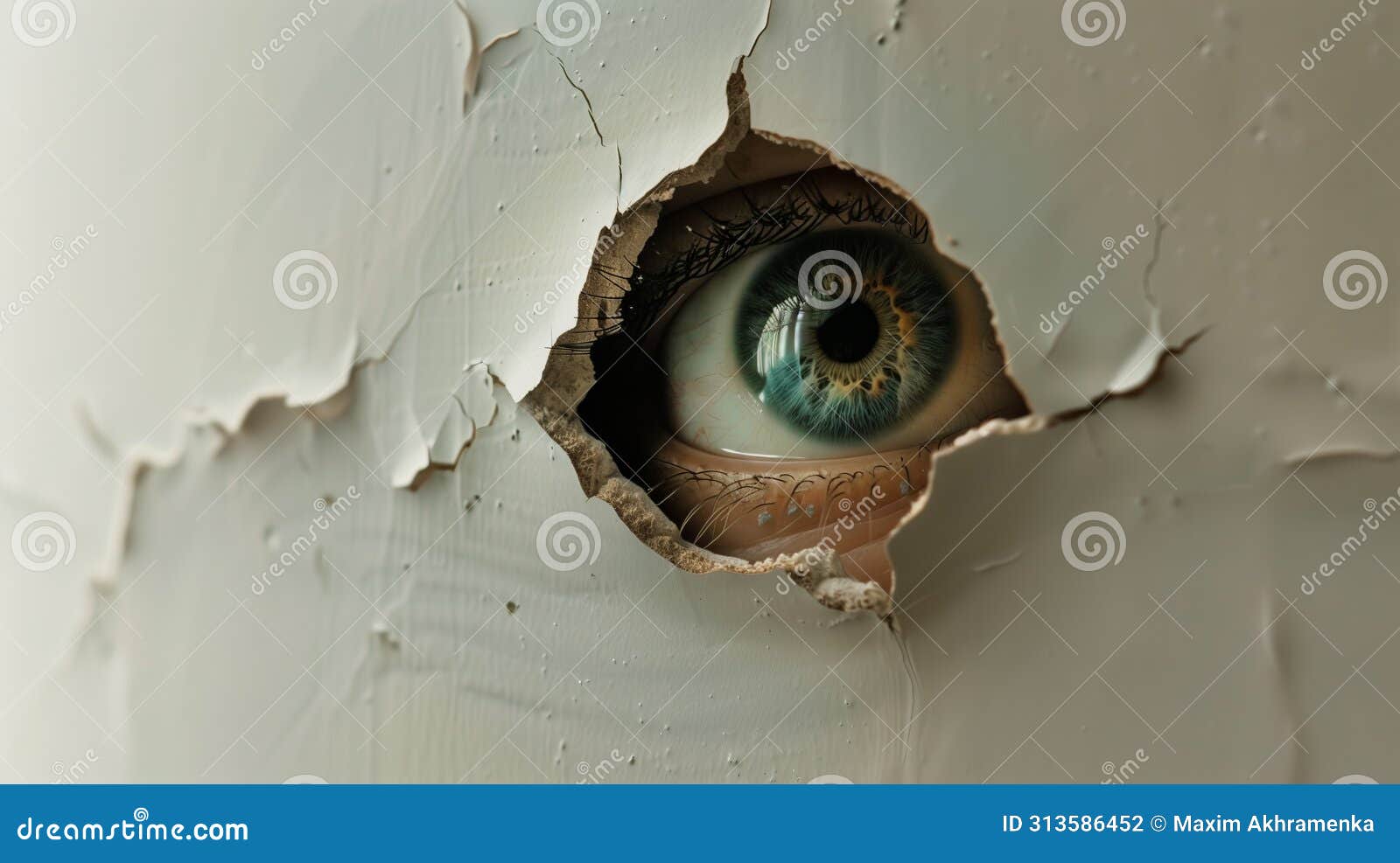 An Eye Looking through a Torn Hole in Paper or Wall. Stock Illustration ...