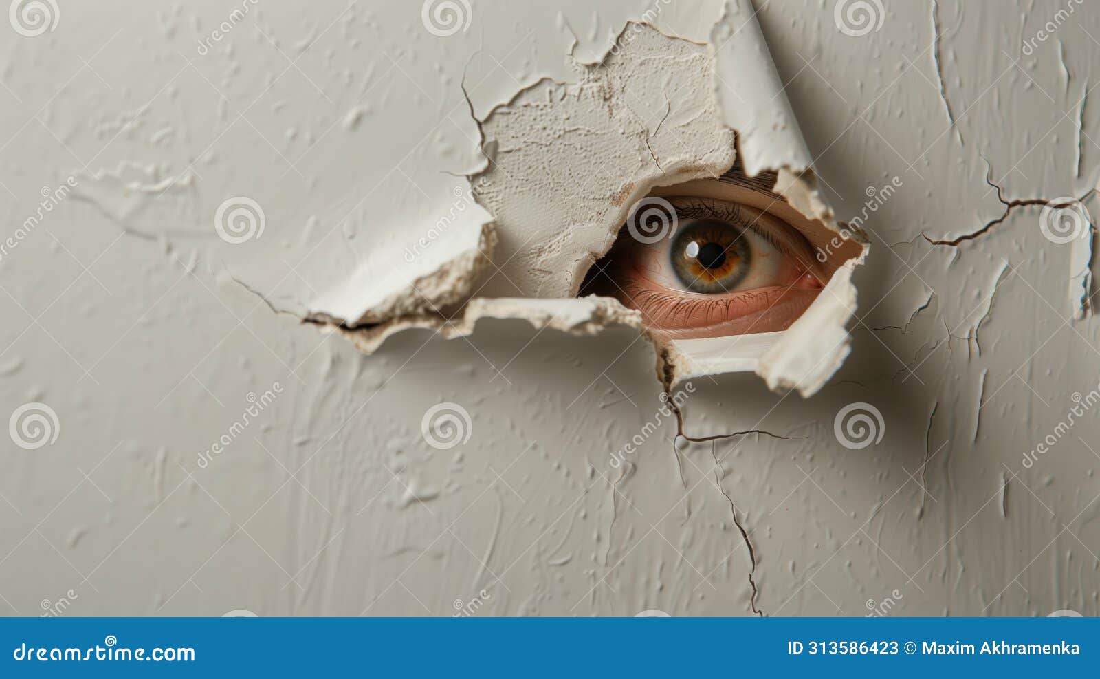 An Eye Looking through a Torn Hole in Paper or Wall. Stock Illustration ...